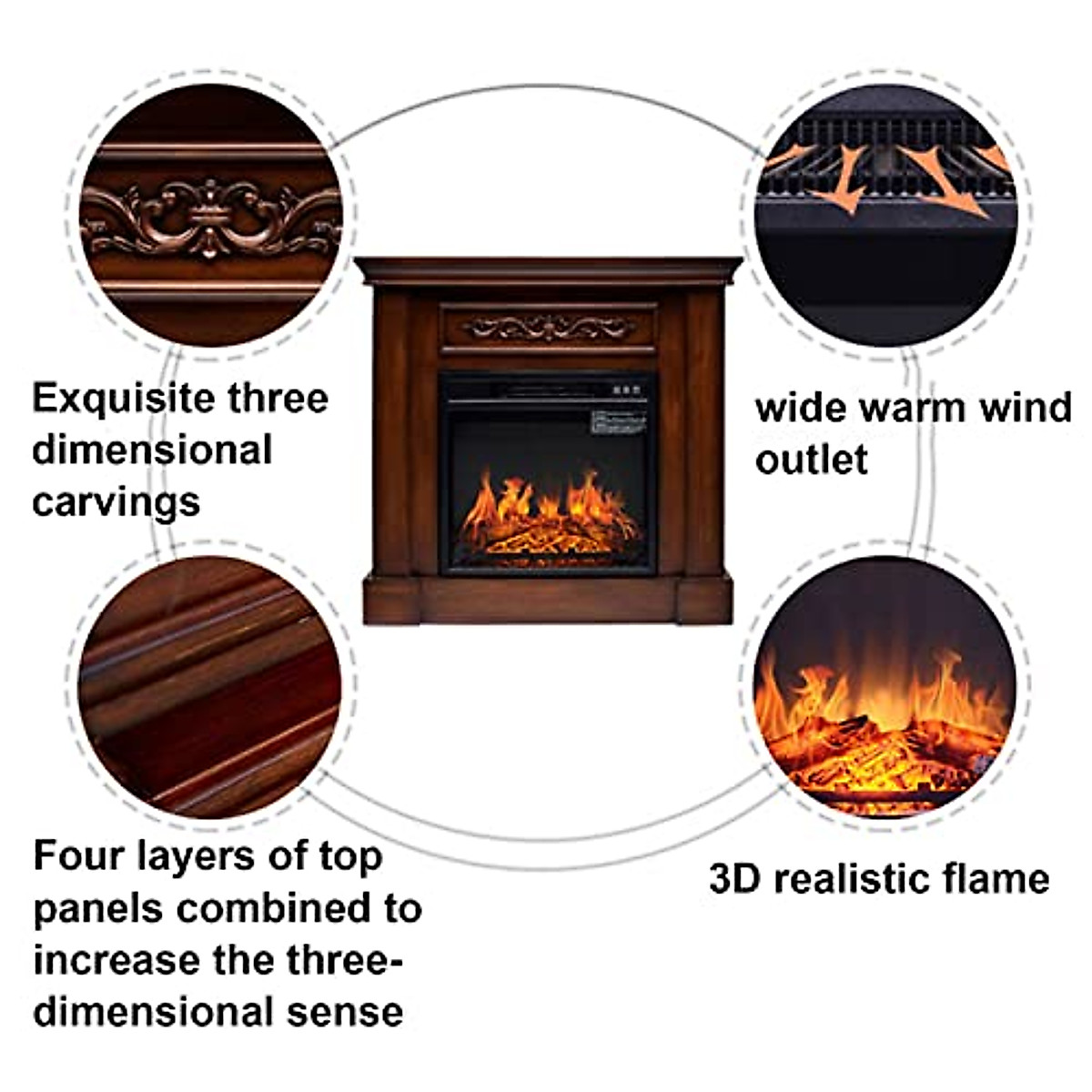 Electric Fireplace with Mantel TV Stand 1400W Energy Saving Freestanding Heater with Realistic & Adjustable Flames Entertainment Center Rustic Console Table Great for Living Room (Color : White)