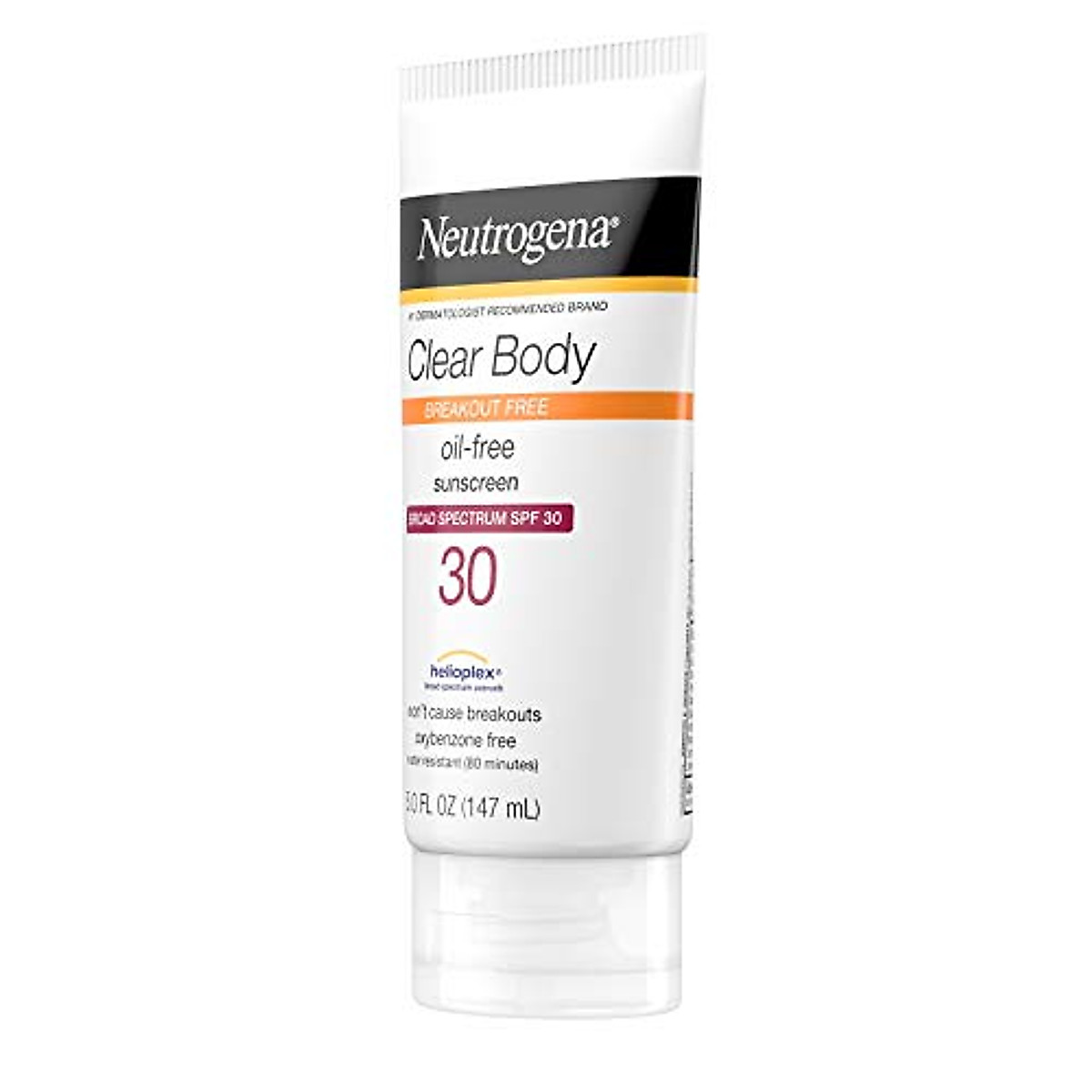 Neutrogena Clear Body Breakout-Free Liquid Sunscreen Lotion for AcneProne Skin, Oil Free Sunscreen, Broad Spectrum SPF 30, Oxybenzone Free, Fragrance Free, Non Comedogenic, Unscented, 5 Fl Oz