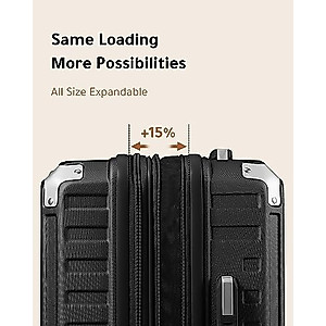 LUGGEX PC Carry On Luggage Sets 2 Piece - Hard Shell Expandable Suitcase Sets - 4 Metal Corner Hassle-Free Travel (Black Suitcase)