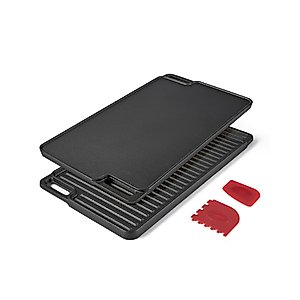 DARTMOOR 2-in-1 Reversible Cast Iron Griddle, 18 in Pre-Seasoned Cast Iron Grill Pan with Pan Scrapers, Double Side Rectangular Frying Pan with Non-Stick Surface, Indoor & Outdoor Use