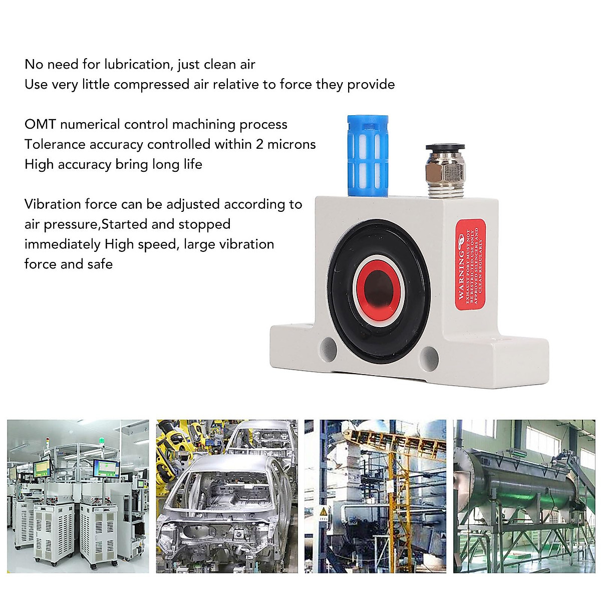 Pneumatic Vibrator, Immediate Stop Large Vibration Force High Low Noise K16 Pneumatic Air Vibrator High Speed for Material Conveying