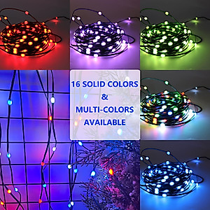Renoliss USB 66FT 200 LED 16 Colors Changing LED Fairy String Lights with Remote, Red White and Blue Lights with Green Wire & Timer Function for Holiday Decorations, Multicolor & More Solid Colors