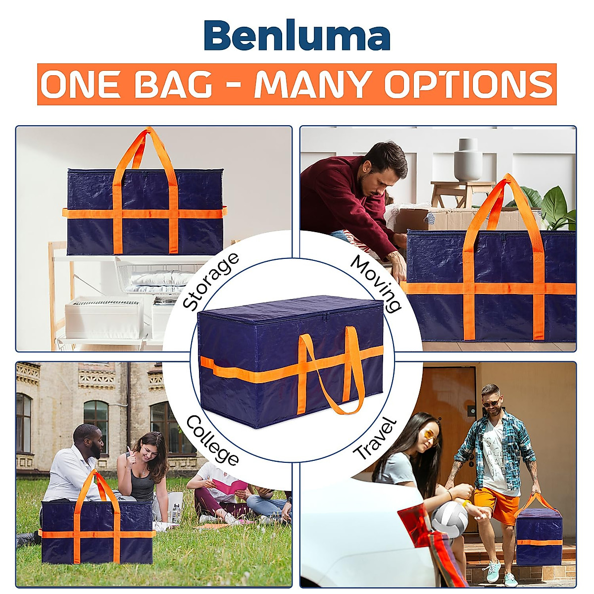 Benluma 6-Pack Extra Large Moving Bags, Moving Totes with Zippers, Heavy Duty Moving Bags Medium and Large Alternative, Packing Boxes for Moving Supplies, Moving Totes Alternative