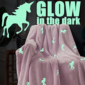 jinchan Glow in The Dark Throw Blanket Cat Pattern 40"x60" Soft Fleece Blanket for Couch Bed Decor Birthday Holiday Kids Boys Girls Blue