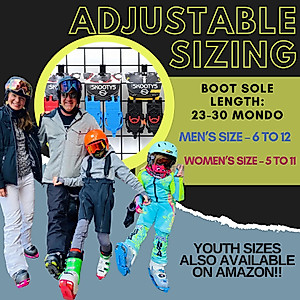 Ski Boot Traction Cleats - (Adult & Youth Sizes, Classic Version) - Adjustable Comfort Soles for Protection While Walking in Skiing Boots, for Men, Women, & Youth (Black, Adult)