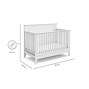 Storkcraft Solstice 5-In-1 Convertible Crib (White) – GREENGUARD Gold Certified, Converts to Toddler Bed and Full-Size Bed, Fits Standard Full-Size Crib Mattress, Adjustable Mattress Support Base