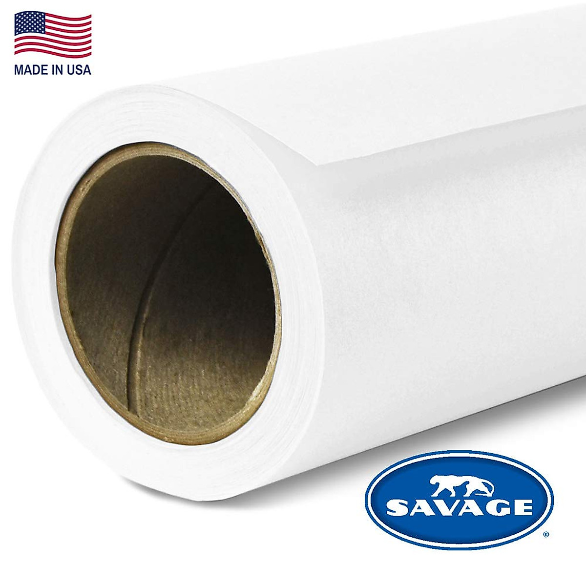 Savage Seamless Background Paper - #66 Pure White (107 in x 36 ft) with Free 2" x 4yd Black Gaffer Tape