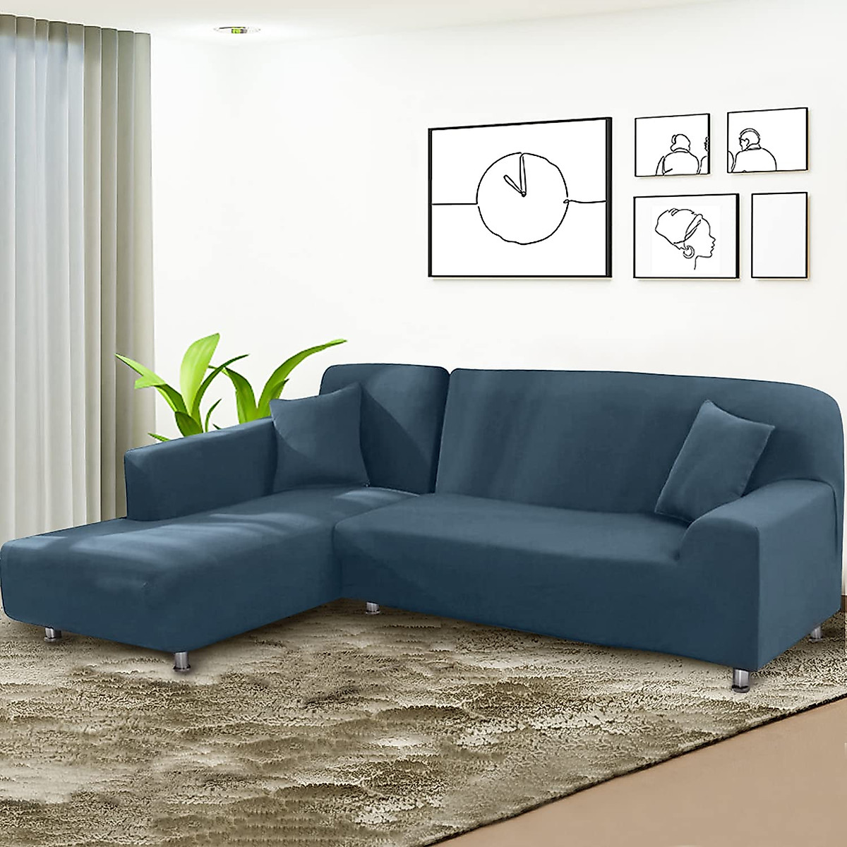 BT.WA Couch Cover L Shape Sectional Sofa Cover 2-Piece Soft Stretch Sofa Slipcover Furniture Protector Couch Slipcover with 2Pcs Pillowcases (Sofa 3 Seater + 3 Seater, Teal)