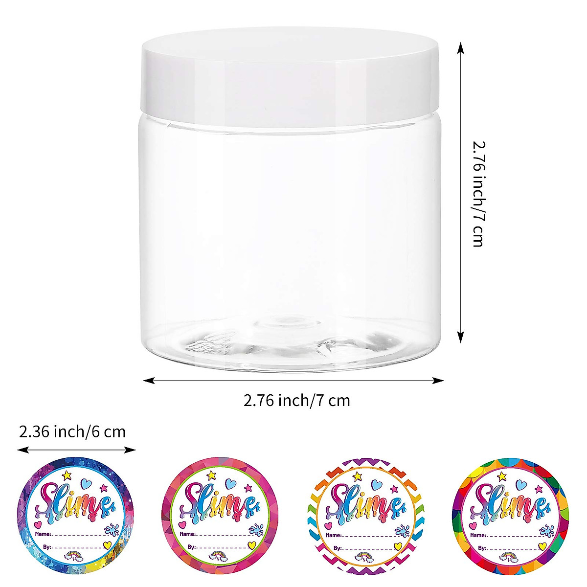 Habbi 24 Pack 6oz Slime Containers with Lids Plastic Jars Containers for Slime with White Water-Tight Lids and Stickers Mini Storage for DIY Slime Making, Candy, Beads, Art Crafts, Lotion