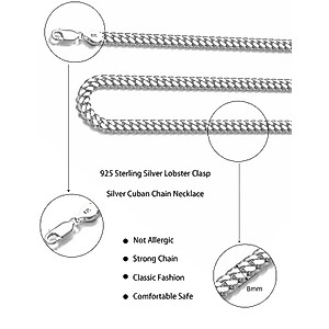 Waitsoul 925 Sterling Silver Cuban Chain Lobster Clasp 8mm Silver Cuban Link Curb Chain Necklace for Men Women Diamond Cut 20 Inches