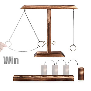 Tabletop Hooks Game, Ring Toss Game for Kids Adults, Handheld Board Games with Shot Ladder Bundle,Outdoor Indoor Handmade Wooden Hook and Ring Shot Games for Adults Party