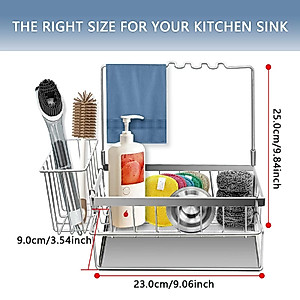 Yazoni 4 in 1 Sponge Holder for Kitchen Sink, Sponge Holder + Brush Holder + Dishcloth Hanger + Sink Stopper Holder with 2 Installation Ways, No Drilling Adhesive Sink Caddy Kitchen Sink Organizer