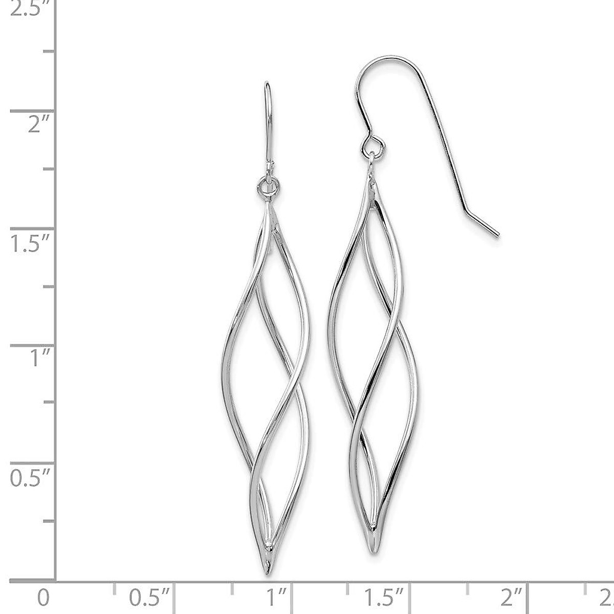 14K White Gold Polished Long Twisted Dangle Earrings