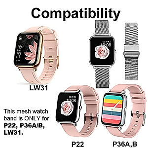 smaate Watch Band Compatible with P22 Donerton, Popglory, CanMixs 1.4inch; Motast Mugu Chalyh P36A P36B, AGPTEK LW31 1.69inch Smartwatch, 20mm Mesh Milanese strap, Safety Clasp, Silver
