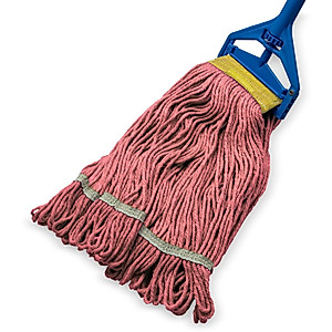 SPARTA Flo-Pac Cotton Mop Head, Loop-Ended, Wide Band with 5" Yellow Band for Organized Cleaning, Small, Red