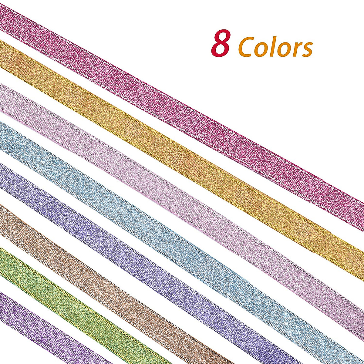 Livder 8 Rolls 1/2 Inch Width Metallic Glitter Ribbon for Holiday Wedding Birthday Party Decoration Gift Wrapping
