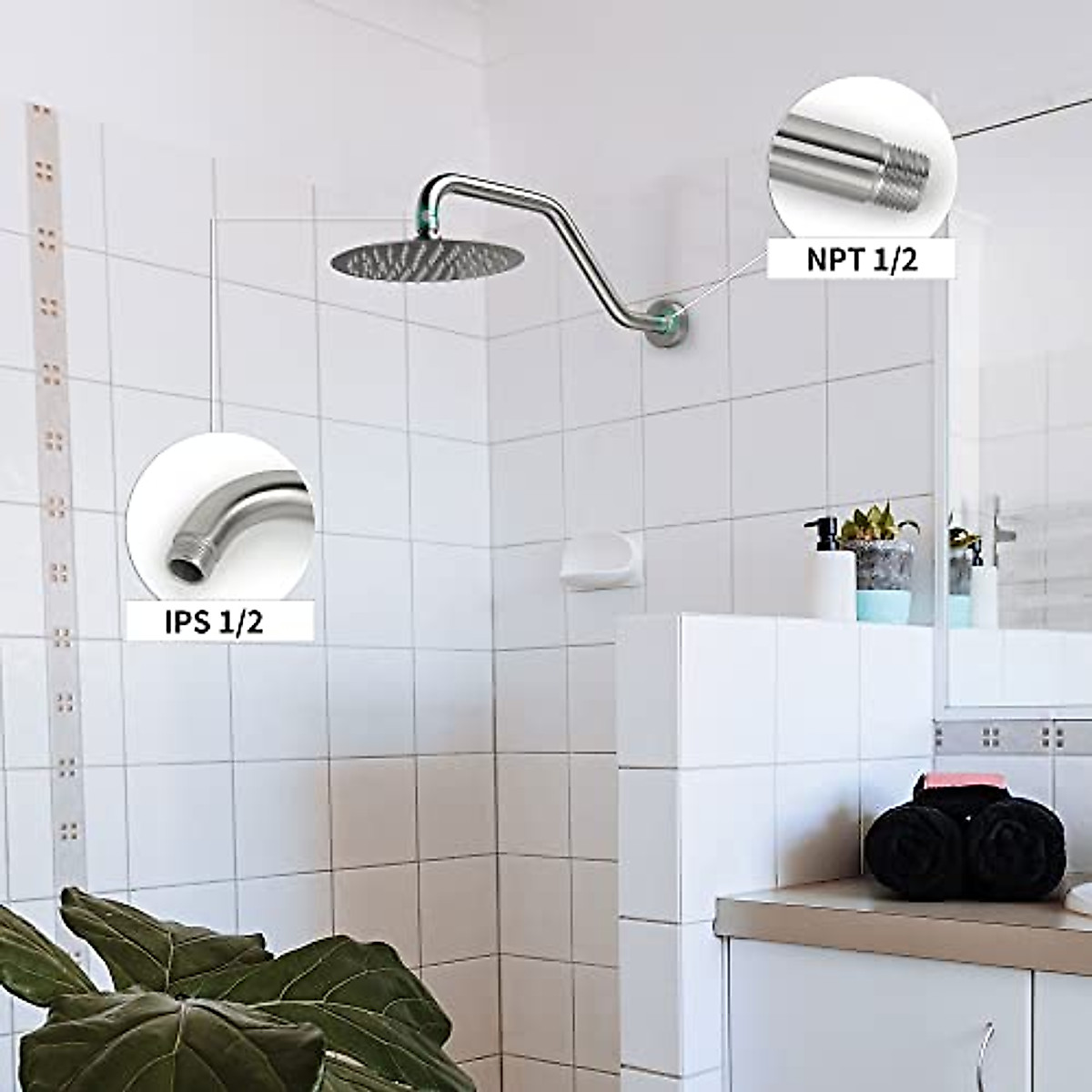 KAPHOME Shower Head Extension Arm,15.5 Inch Shower Arm Extension Replacement,Stainless Steel S Shape Shower Arm with Flange,Brushed Nickel,9Z2MK