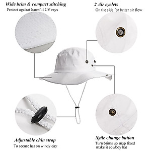 Sun-Hats-for-Men-with-UV-Protection-Wide-Brim Bucket Fishing Safari Boonie Hat for Summer (White, XL)