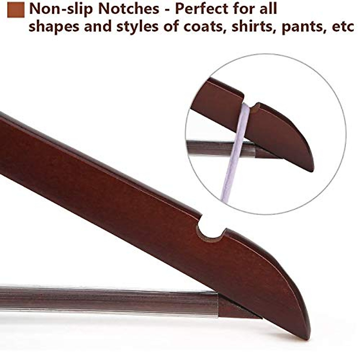 JS HANGER Multifunctional High Grade Solid Wooden Suit Hangers, Coat Hangers, Walnut Finish, 20-Pack
