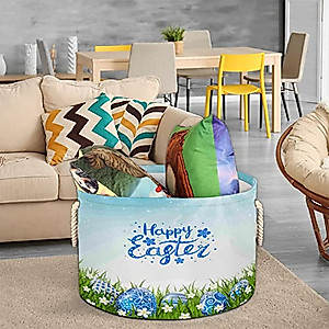 Easter Eggs Blue Large Round Baskets for Storage Laundry Baskets with Handles Blanket Storage Basket for Bathroom Shelves Bins for Organizing Nursery Hamper Girl Boy