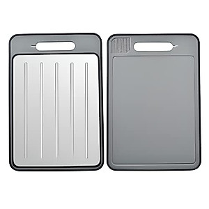 Bandeja de Descongelación - Tabla de cortar 4 en 1, Tabla Multifuncional con Afilador de Cuchillo, Rallador de ajo, Tabla para descongelar carne, Tabla de cortar antideslizante doble cara.