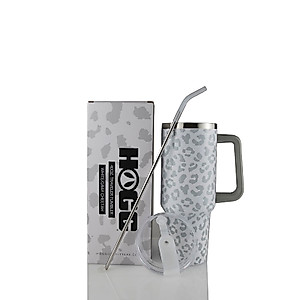 Hogg 40oz Traveler Powder Coated Tumbler DIY, Customizable, Add Logo, Vinyl, Alcohol Ink, or Glitter & Epoxy, Bulk/Wholesale Tumblers (White Cheetah)