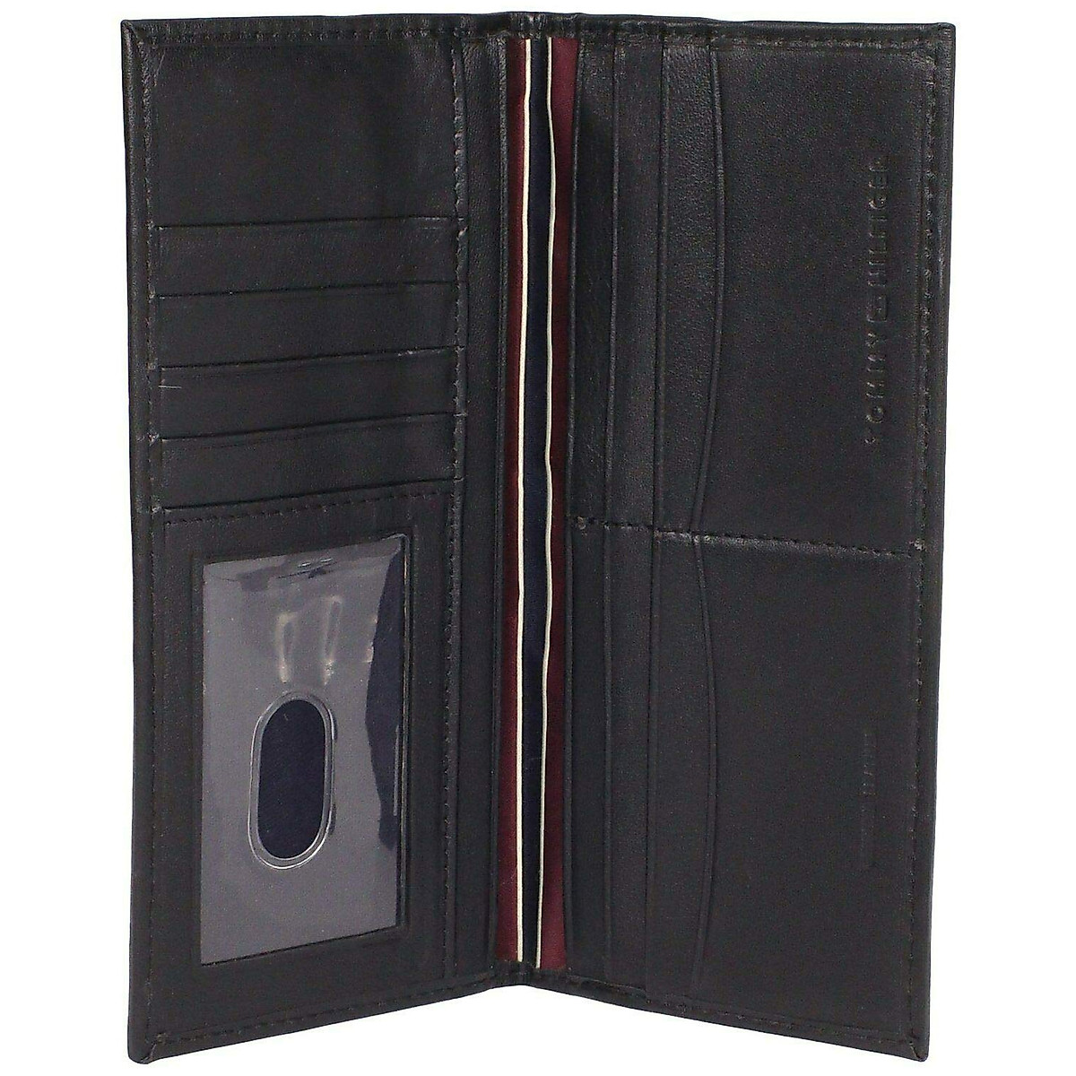 Tommy Hilfiger Leather Secretary Wallet - Slim Long Multipurpose Versatile Vertical Bifold Checkbook Cover, Black