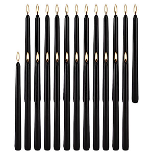 YOROXRG 24 Pack Black Taper Candles, 7-8 Hours Burn Time, Unscented, Smokeless and Dripless, 0.75 x 10 Inch Dinner Candle Set for Household, Wedding, Party and Home Décor Candlesticks