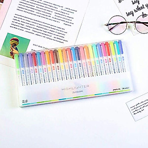 ATOPSTAR 25 Colors Dual Tip Highlighters Set, Fine/Bold Mild Color and Warm Color, Cool and Refined Color