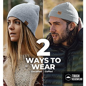 Tough Headwear Beanies for Men & Women - Knit Beanie, Warm & Soft Ribbed Beanie, Daily Knit Hat, Women & Mens Toboggan Hat for Cold Weather Light Gray