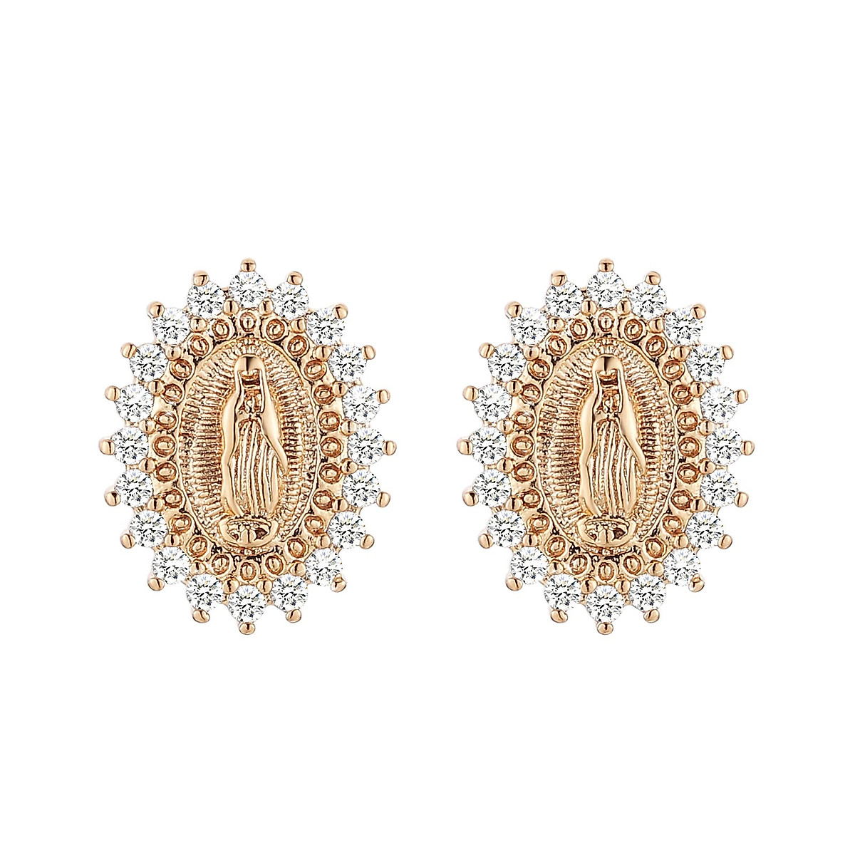 HZMAN 14K Gold Plated Virgin Mary Stud Earrings Hypoallergenic Cubic Zirconia Our Lady of Guadalupe Stud Earring for Women Jewelry Gift