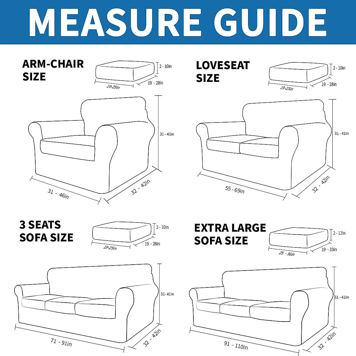 XINEAGE 2025 New 3 Pieces Couch Covers for 2 Cushion Sofa Super Stretch Loveseat Slipcover Pet Dog Universal Slip Cover Anti Slip Love Seat Furniture Protector (Silver Grey, 55"-69")