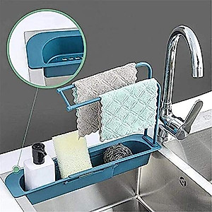 Telescopic Sink Storage Rack – Premium Kitchen Sink Rack – Durable Plastic Expandable Kitchen Rack for Dish Soap, Gloves, Sponge – Built-in Towel Dryer – Easy and Quick Assembling (Gray)