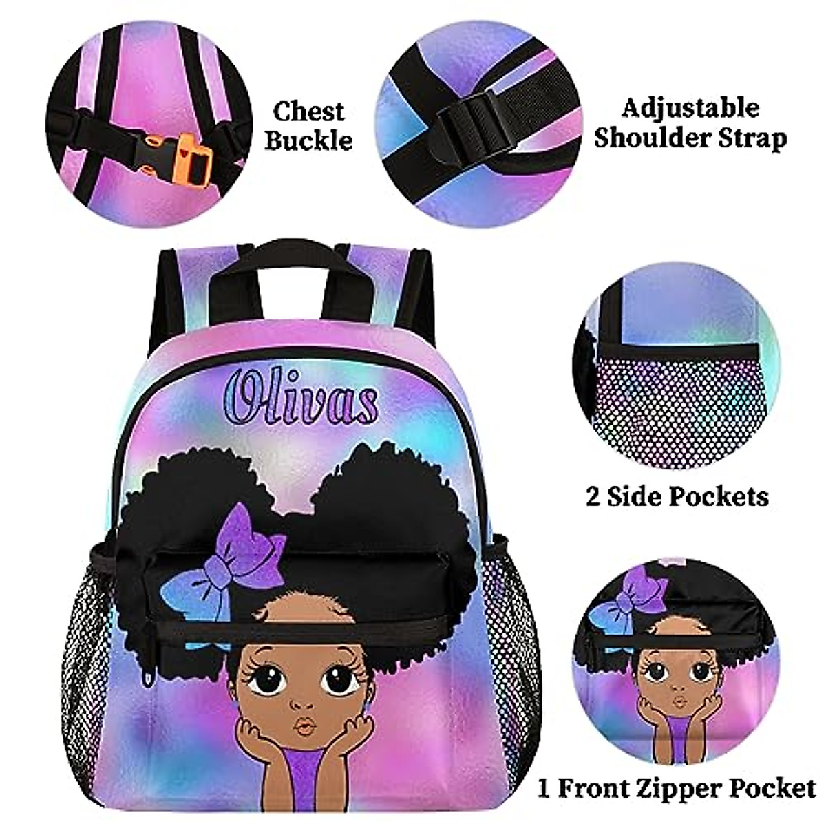 RIRIX Personalized Toddler Kids Backpack, Custom Mini Backpacks for Preschool, Schoolbag for Girls Glitter Princess Pink