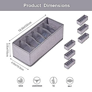 Qozary 6 Pack Sock Underwear Drawer Organizer Dividers, Collapsible Cabinet Closet Storage Boxes for Clothes, Socks, Lingerie, Underwear, Tie, Belt, Baby, Bedroom