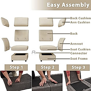 AMERLIFE Sectional Sofa, Modular Sectional Couch with Ottomans- 4 Seat Sofa Couch for Living Room, Convertible U Shaped Couch with Chaise, W57 xD54 xH37 Beige Loveseat