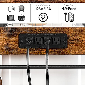 HOOBRO Kitchen Bakers Rack with Power Outlet, Coffee Bar, Microwave Oven Stand with Mesh Basket, Coffee Station with 4 S-Shaped Hook, Kitchen Shelf, for Kitchen, Living Room, Rustic Brown BF05HB01