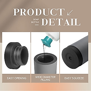 ElmRidge Dish Soap Silicone Dispenser for Kitchen Sink,Squeeze Washing Up Liquid and Hand Soap,Round refillable Silicone Bottles,Easy to Fill and to use, 8.5 oz,Black 2.4 x 2.4 x 5.5 inches (Gray)