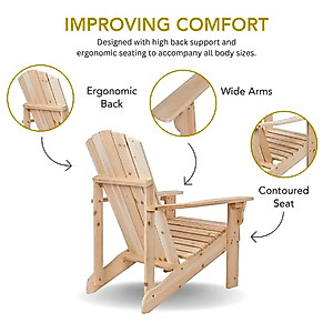 Shine Company Mid-Century Modern Wooden Adirondack Chair, Outdoor Patio Firepit Chairs, Back & Seat Pre-Assembled, Natural