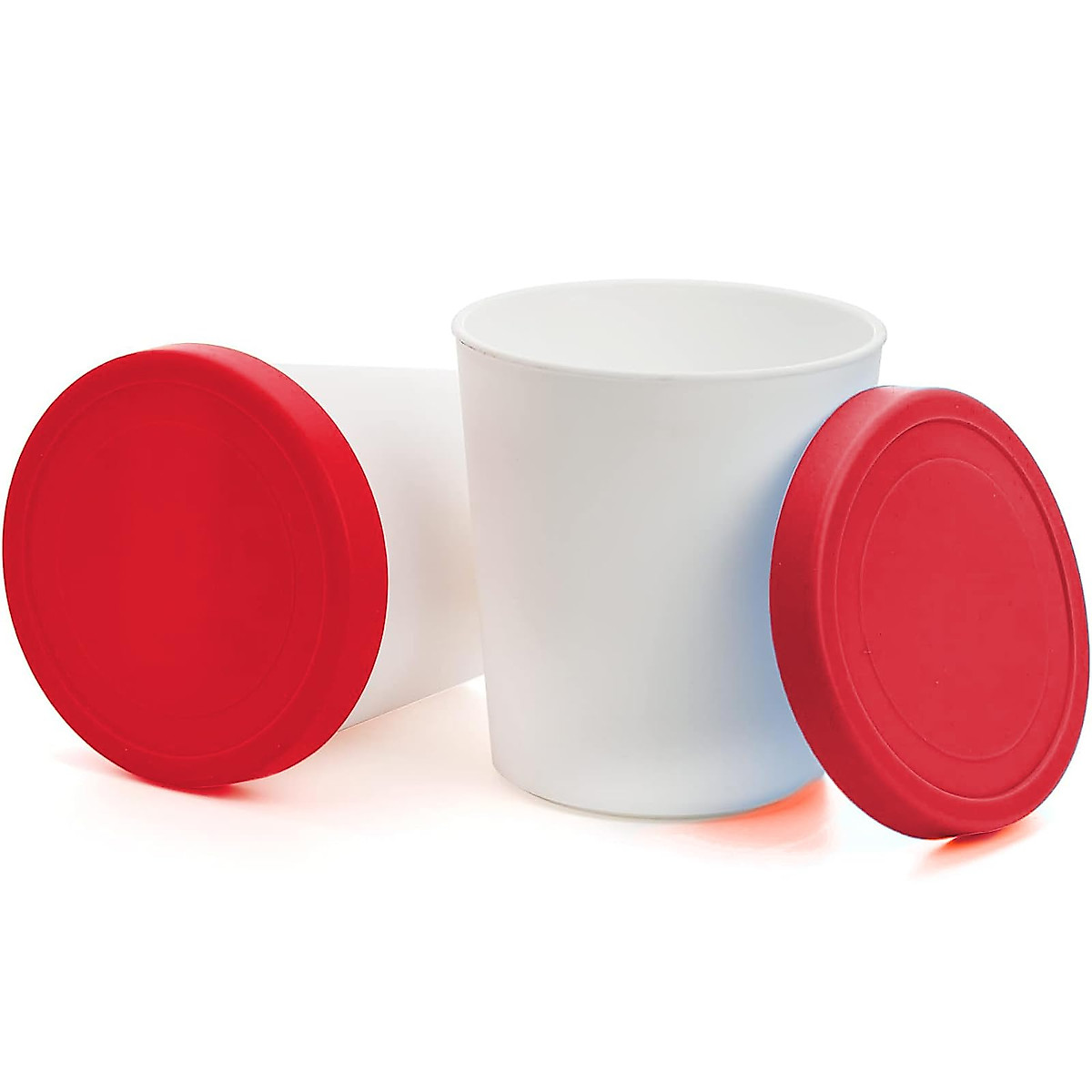 CasaVibe Ice Cream Containers for Homemade Ice Cream (2 Pcs) - Reusable Ice Cream Storage Containers for Freezer - Leak-Free Ice Cream Containers with Lids (Silicone), Red