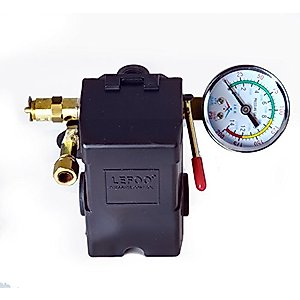 Air Compressor Pressure Control Switch 4 Ports 95-125 PSI w/ 0-200 PSI Gauge 150 PSI pop off valve