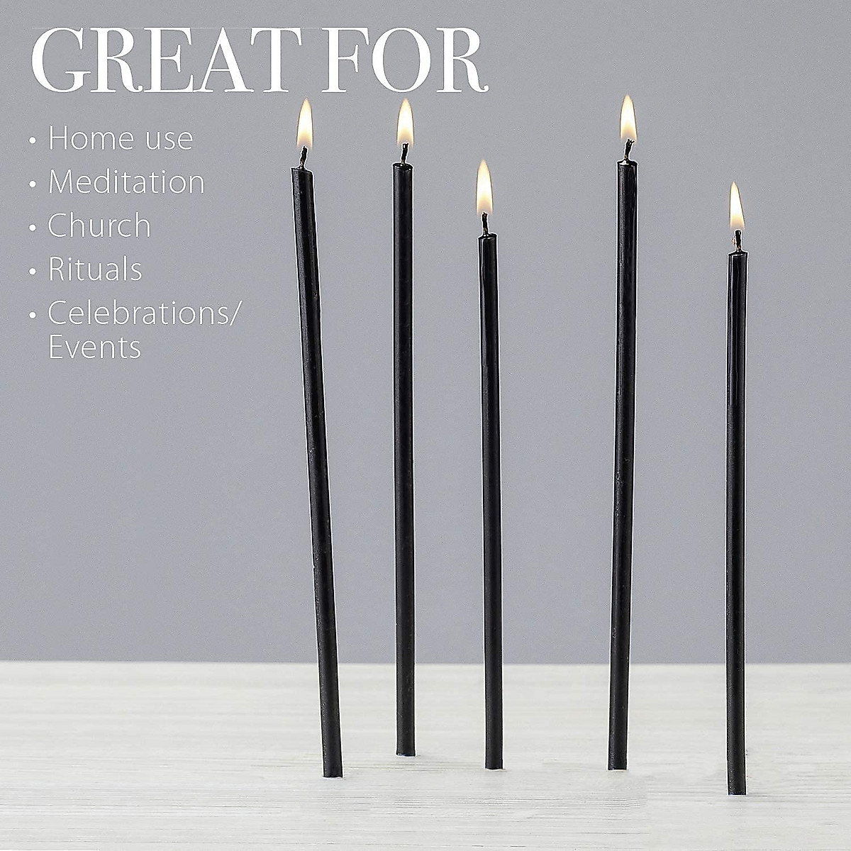 Danilovo Pure Beeswax Candles - No-Drip, Smoke-Less, Tall, Thin Taper Candles – Decorative Candles for Church Prayer, Decor or Birthday Candles – Honey Scented Candles – 6.3”x0.2” (Black,100pcs)