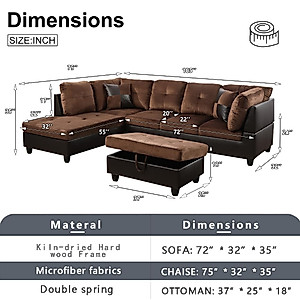 A Ainehome Sectional Sofa Set for Living Room, L Shape Sectional Couch with Large Storage Ottoman for Apartment, Living Room Furniture Set for Home (Left Hand Facing, B-Chocolate)