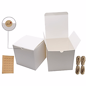 PQZKLDP 15 Packs 6x6x6 inches Fold Box Easy Assemble Small Paper Gift Box Decorative Party Favor Kraft Box with Lid for Birthday, Wedding, Anniversary, Party , with Stickers ,66 FT Twine (6*6*6 Inch, White)