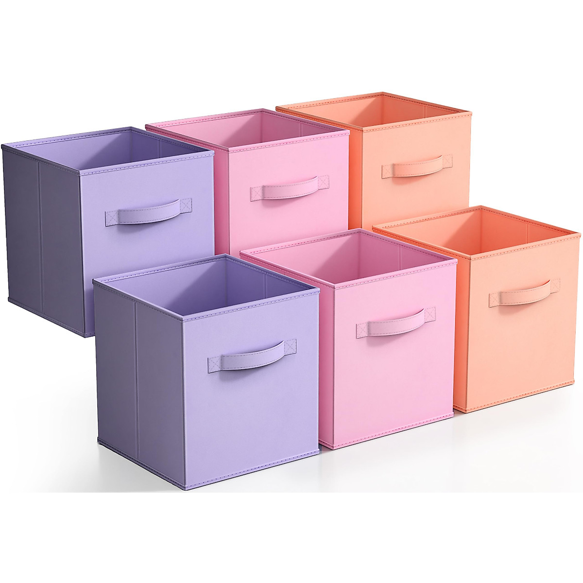 Sorbus 11 Inch Cube Storage Bins Bundle - Set of 6 Pastel Rainbow Bins & Set of 6 Purple, Pink, and Orange Bins (12 Storage Bins Total)