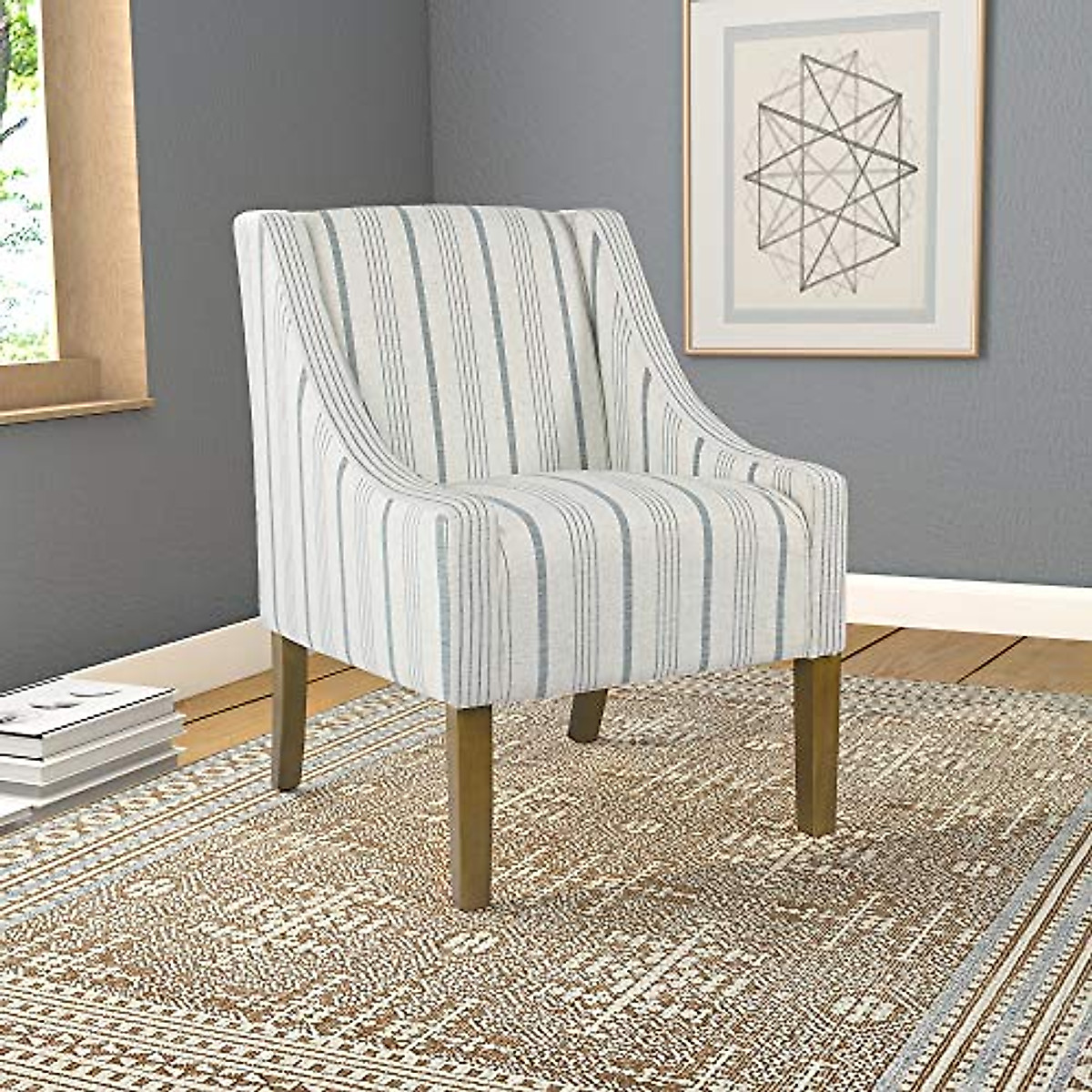 HomePop Modern Swoop Arm Accent Chair, Blue Stripes