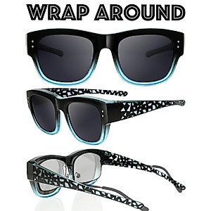 The Fresh High Definition Polarized Wrap Around Shield Oversized Sunglasses for for Large Prescription Glasses - Gift Box Package (F613-Crystal Black/Blue for Large Glasses, Grey)
