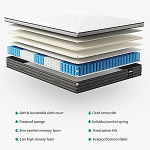 Serweet 10 Inch Memory Foam Hybrid Twin Mattress - 5-Zone Pocket Innersprings for Motion Isolation -Heavier Coils for Durable Support -Medium Firm -Fiberglass-Free -Made in North America