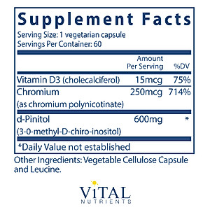 Vital Nutrients - D-Pinitol - For Maintenance and Support of Ovarian Health - 60 Vegetarian Capsules per Bottle - 600 mg