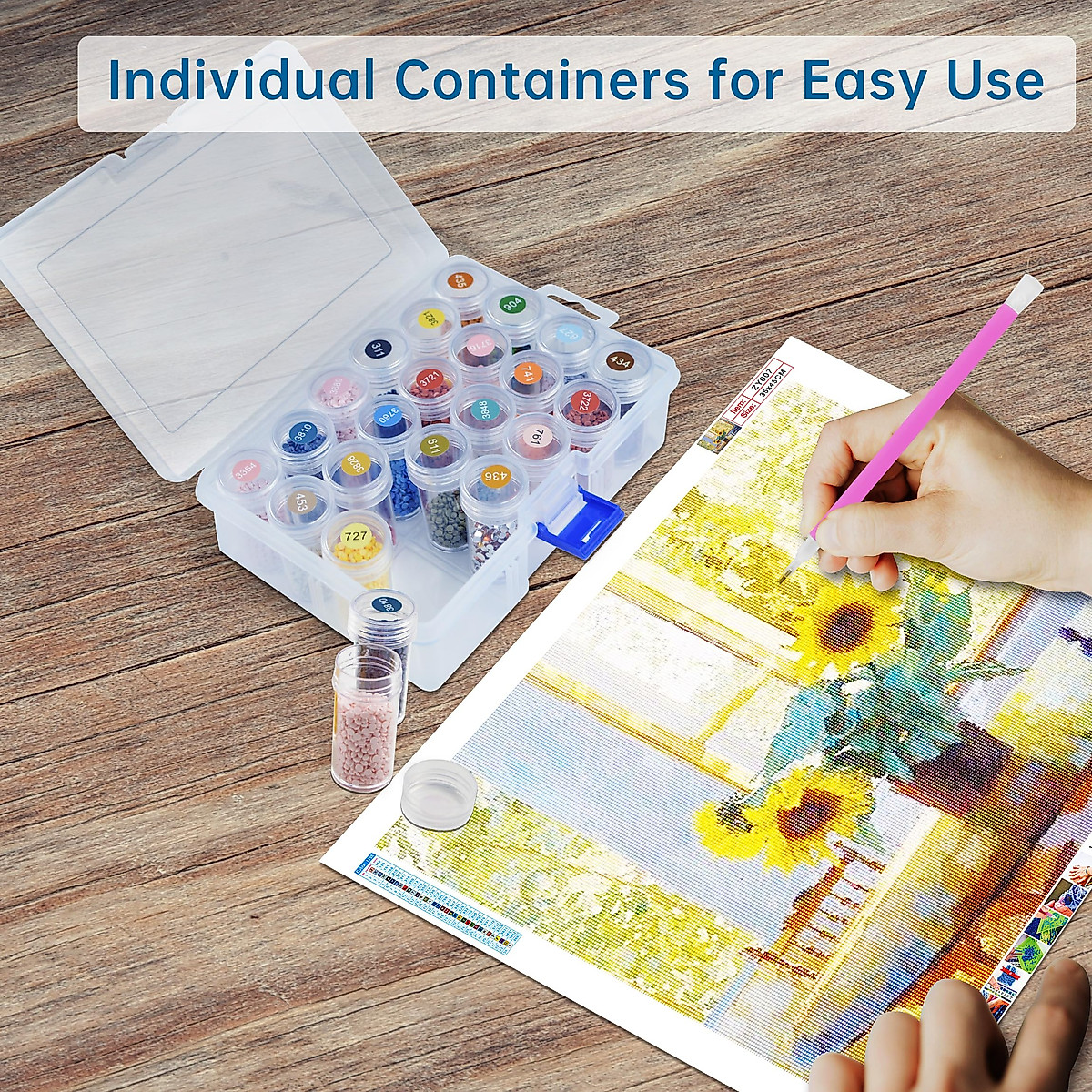 Mlife Diamond Art Painting Storage Containers, 1 Pack 24 Jars Diamond Art Storage Containers with Label, Diamond Art Accessories Organizers for Jewelry Beads,Diamond Dots,Small Gem, Diamond Storage